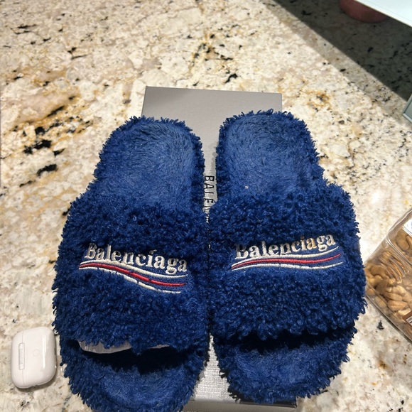 Balenciaga | Shoes | Balenciaga Blue Furry Slides | Poshmark